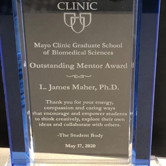 Mayo Clinic Alumni Association | Louis (Jim) Maher III, Ph.D., receives ...